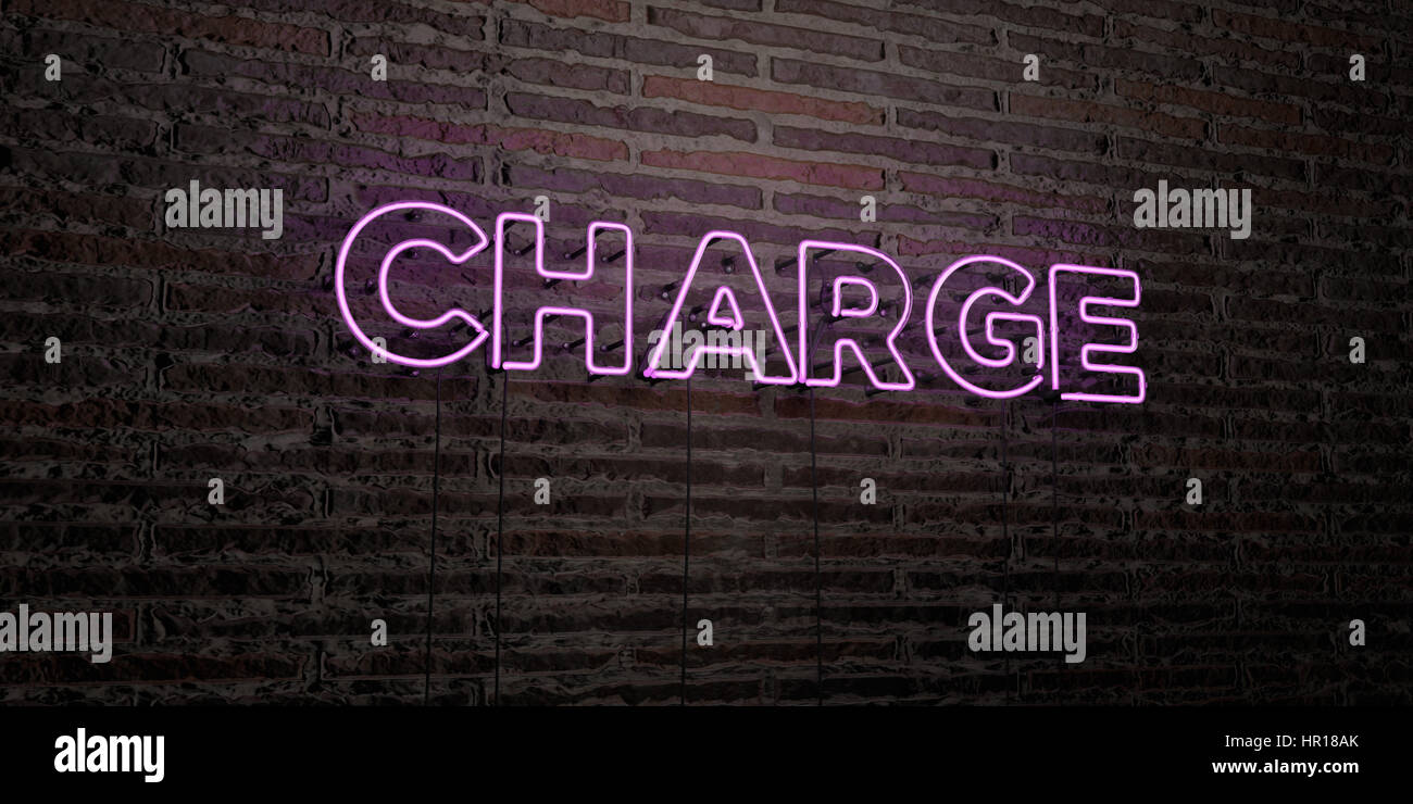 CHARGE -Realistic Neon Sign on Brick Wall background - 3D rendered ...