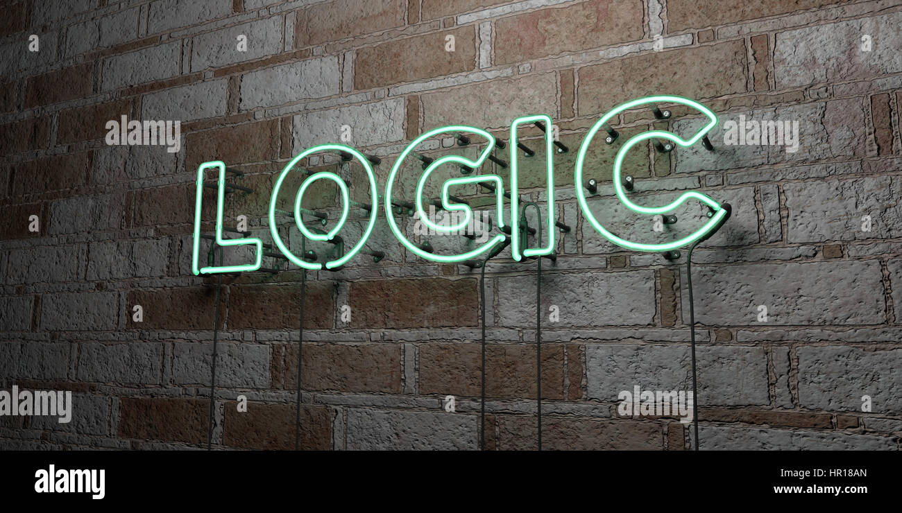 LOGIC - Glowing Neon Sign on stonework wall - 3D rendered royalty free ...