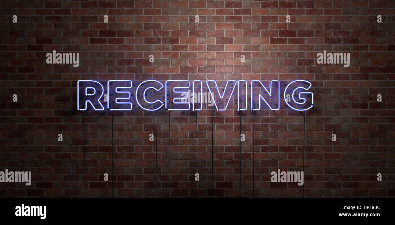 RECEIVING - fluorescent Neon tube Sign on brickwork - Front view - 3D ...