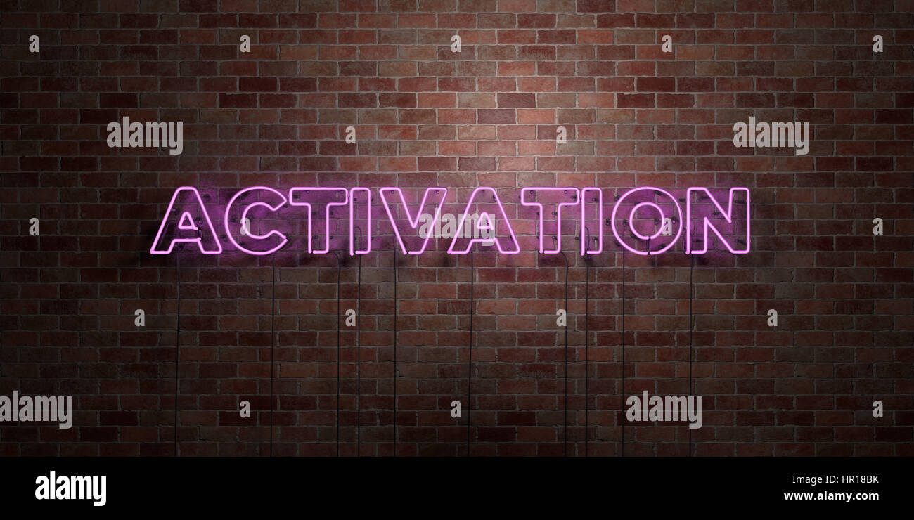 ACTIVATION - fluorescent Neon tube Sign on brickwork - Front view - 3D ...