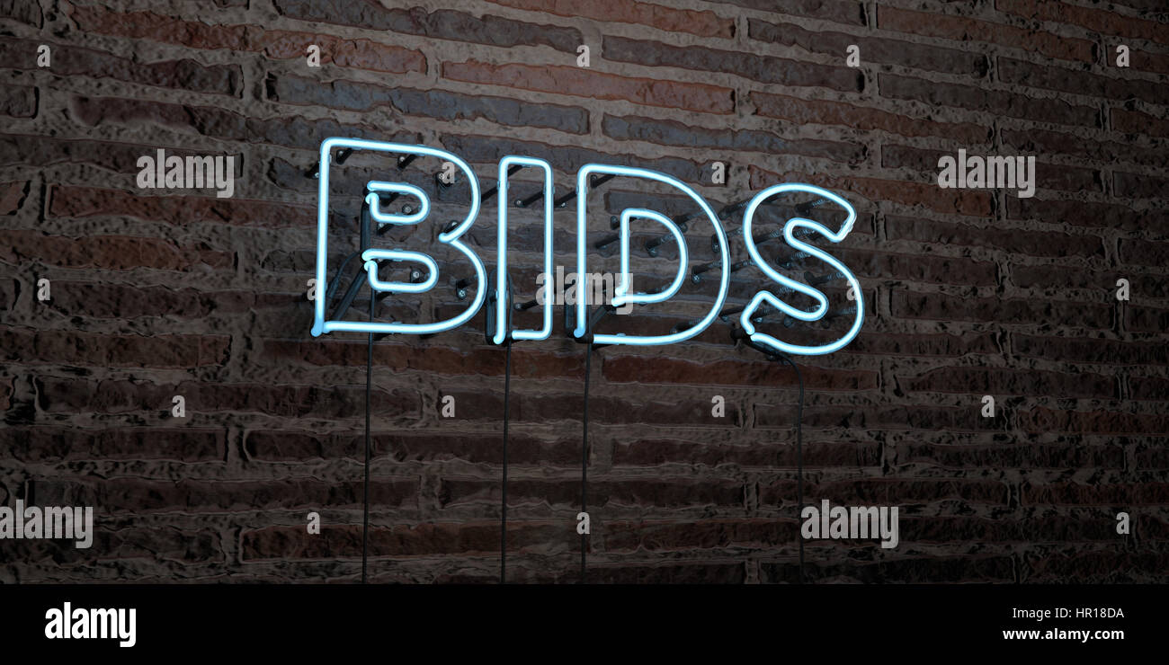 BIDS -Realistic Neon Sign on Brick Wall background - 3D rendered ...