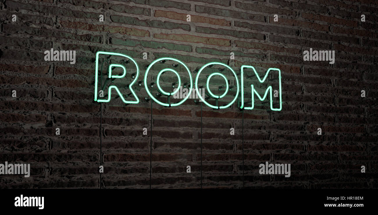 ROOM -Realistic Neon Sign on Brick Wall background - 3D rendered ...