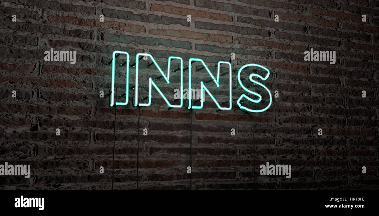 INNS -Realistic Neon Sign on Brick Wall background - 3D rendered ...