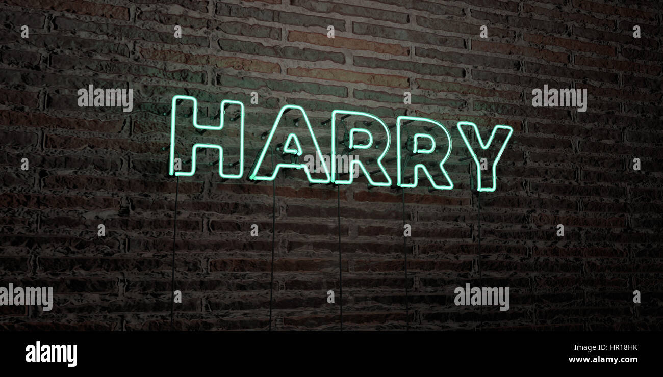 HARRY -Realistic Neon Sign on Brick Wall background - 3D rendered ...