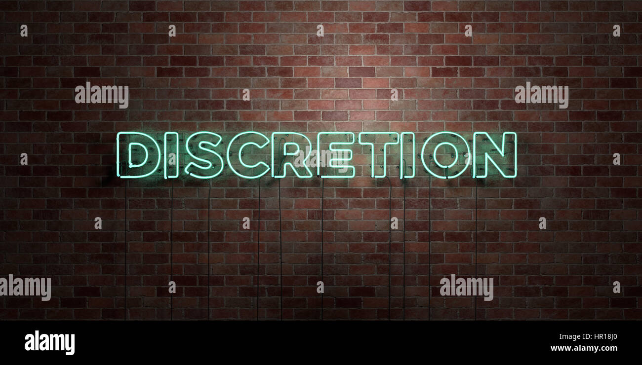 DISCRETION - fluorescent Neon tube Sign on brickwork - Front view - 3D ...