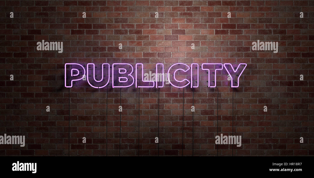 PUBLICITY - fluorescent Neon tube Sign on brickwork - Front view - 3D ...