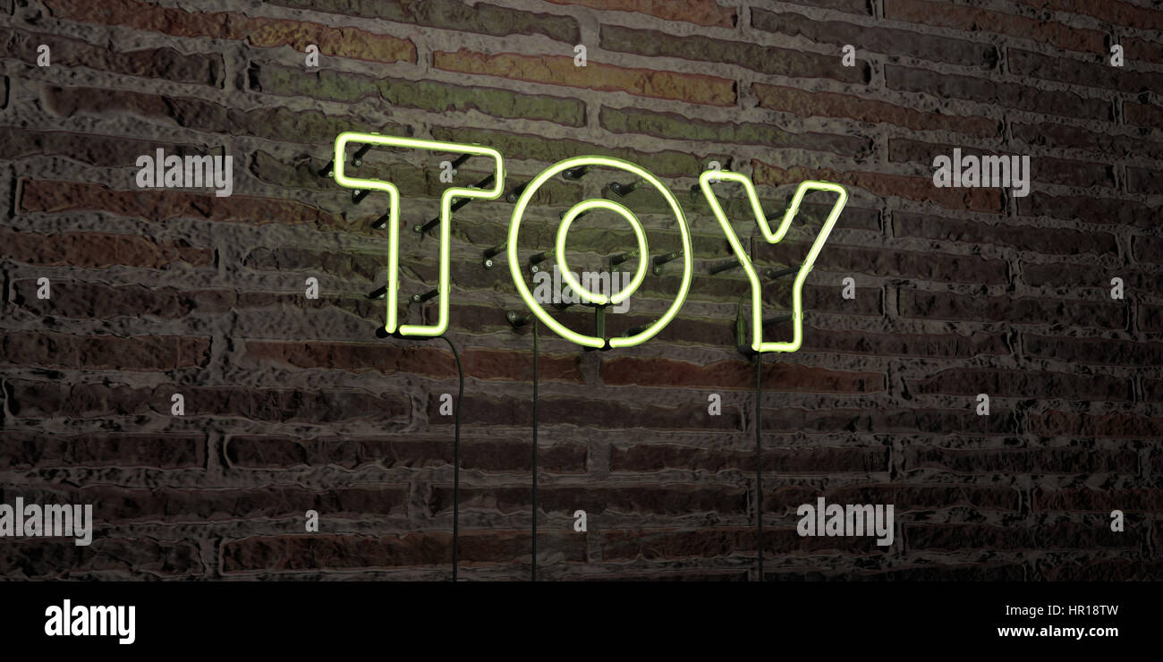 TOY -Realistic Neon Sign on Brick Wall background - 3D rendered royalty ...