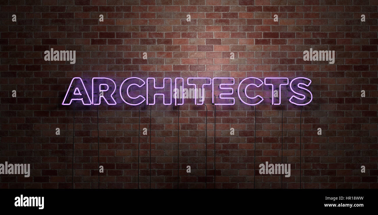ARCHITECTS - fluorescent Neon tube Sign on brickwork - Front view - 3D ...