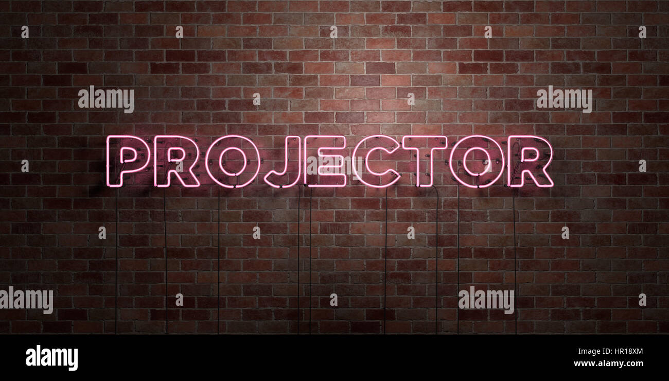PROJECTOR - fluorescent Neon tube Sign on brickwork - Front view - 3D ...