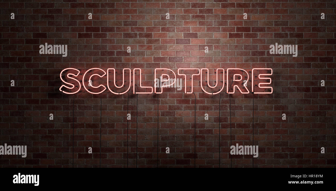 SCULPTURE - fluorescent Neon tube Sign on brickwork - Front view - 3D ...
