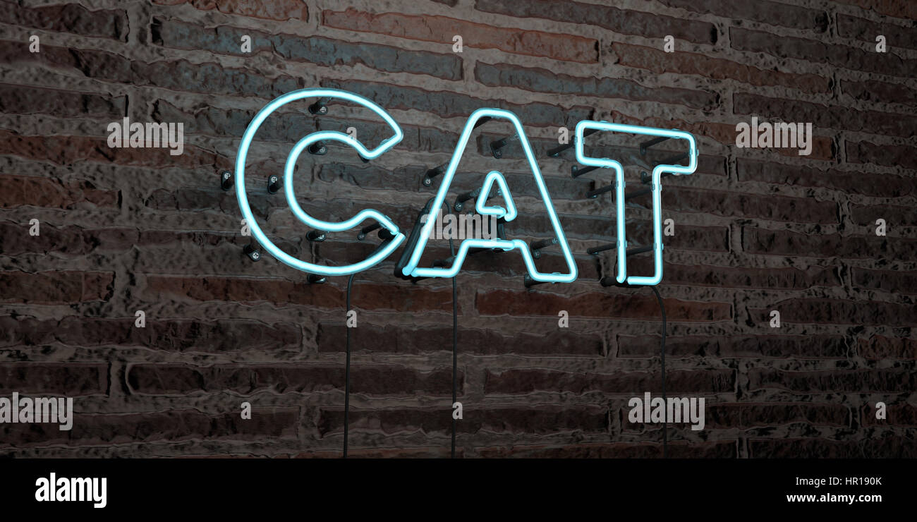 CAT -Realistic Neon Sign on Brick Wall background - 3D rendered royalty ...