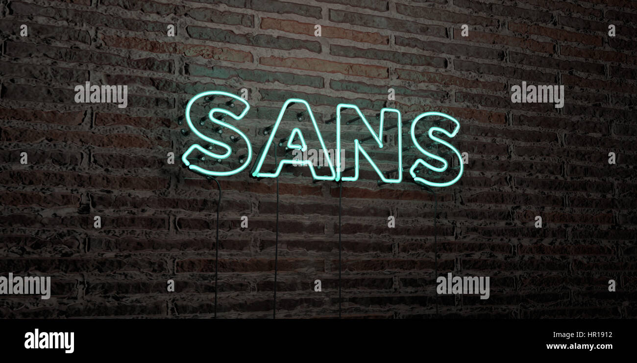SANS -Realistic Neon Sign on Brick Wall background - 3D rendered ...