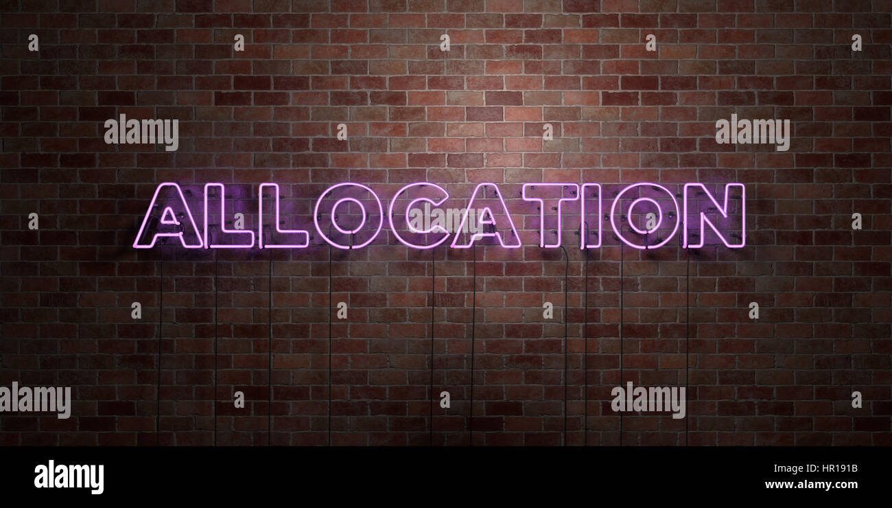 ALLOCATION - fluorescent Neon tube Sign on brickwork - Front view - 3D ...