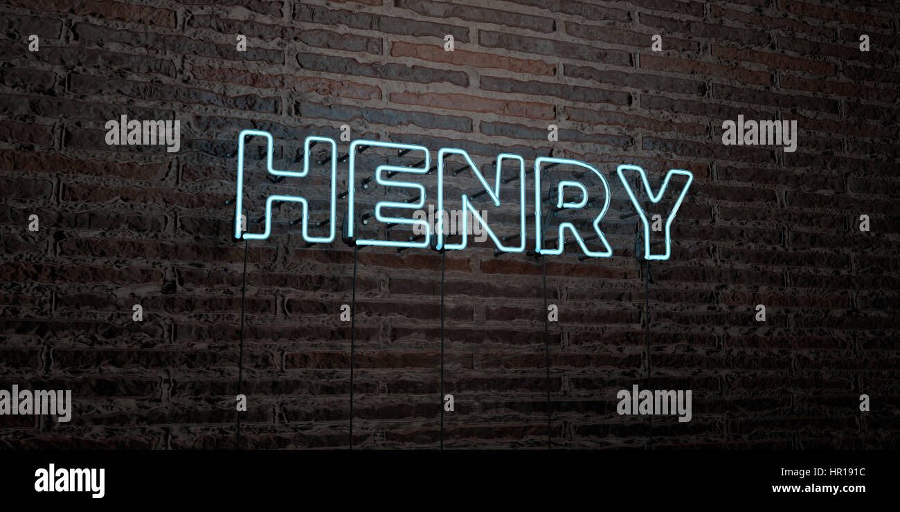 HENRY -Realistic Neon Sign on Brick Wall background - 3D rendered ...