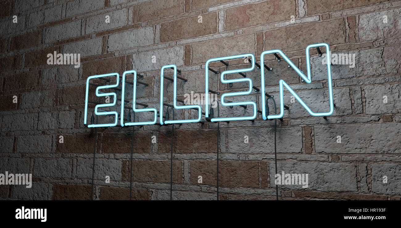 ELLEN - Glowing Neon Sign on stonework wall - 3D rendered royalty free ...