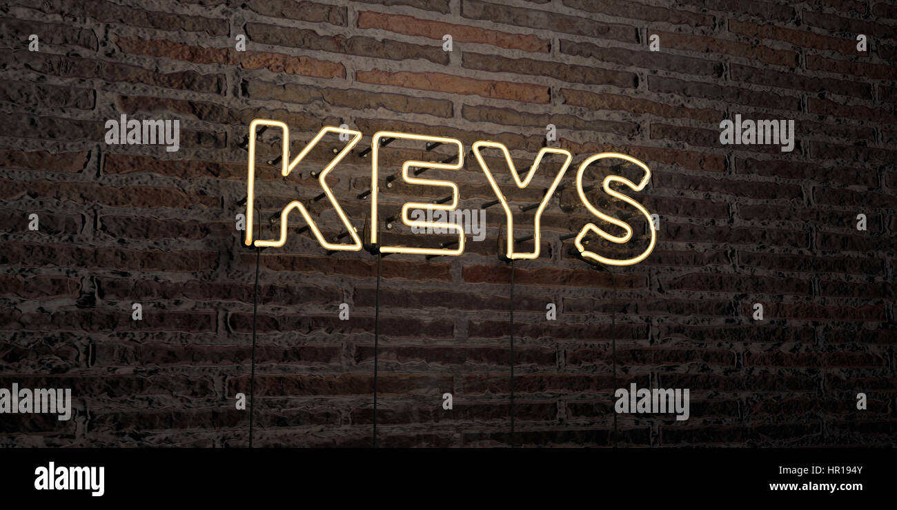 KEYS -Realistic Neon Sign on Brick Wall background - 3D rendered ...