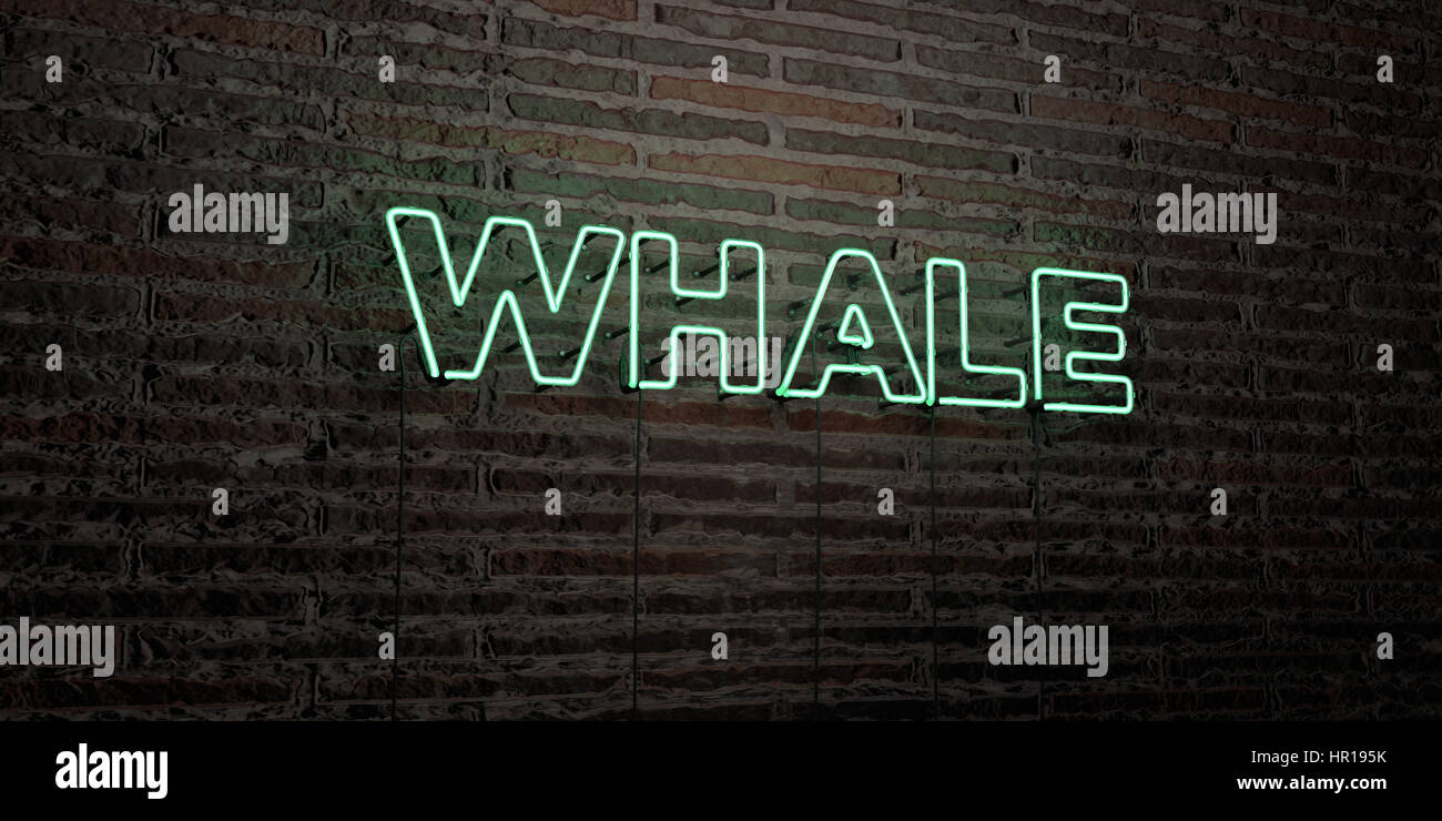 WHALE -Realistic Neon Sign on Brick Wall background - 3D rendered ...
