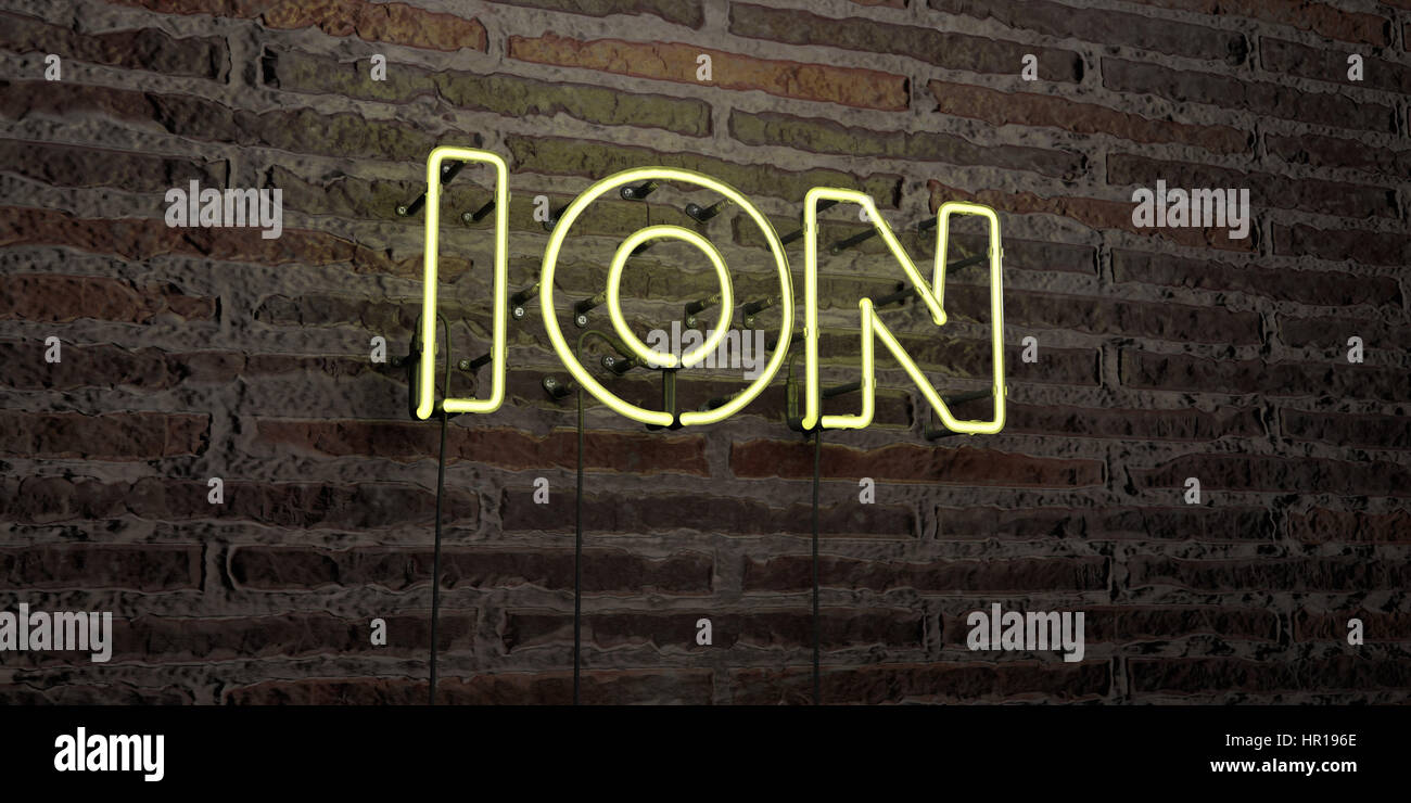ION -Realistic Neon Sign on Brick Wall background - 3D rendered royalty ...