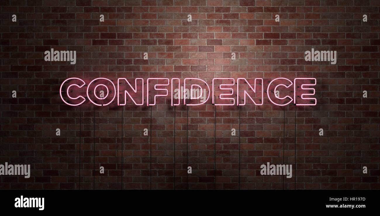 CONFIDENCE - fluorescent Neon tube Sign on brickwork - Front view - 3D ...