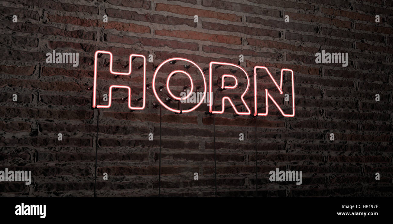 HORN -Realistic Neon Sign on Brick Wall background - 3D rendered ...