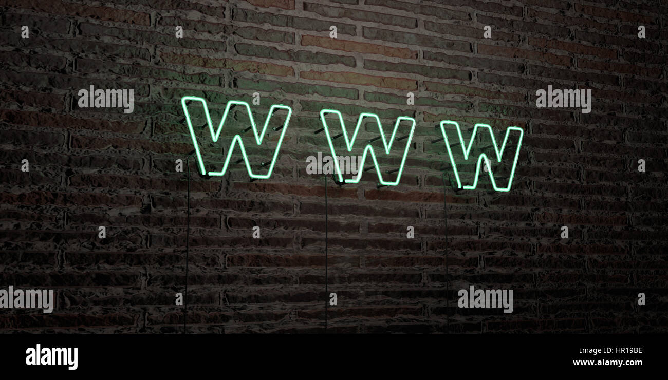 W W W -Realistic Neon Sign on Brick Wall background - 3D rendered ...