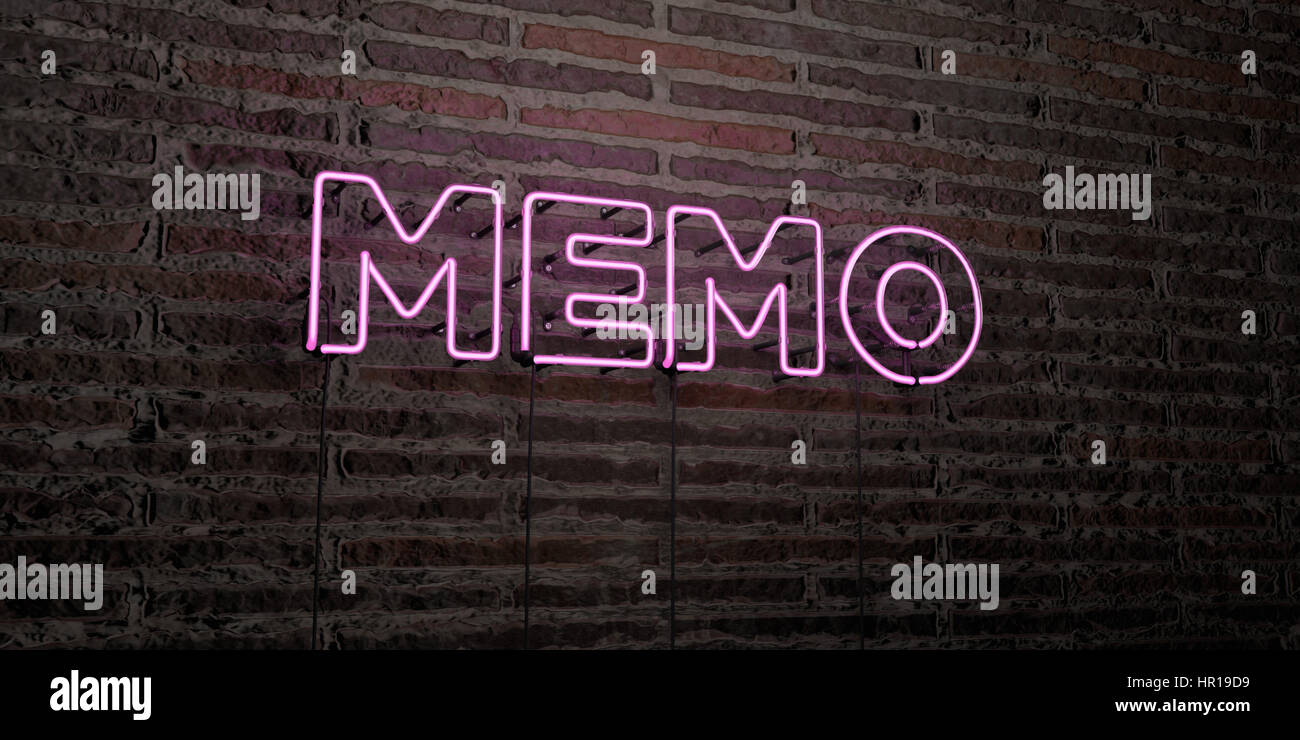 MEMO -Realistic Neon Sign on Brick Wall background - 3D rendered ...