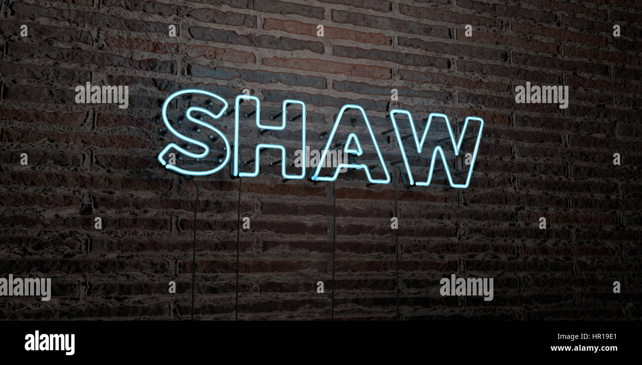 SHAW -Realistic Neon Sign on Brick Wall background - 3D rendered ...