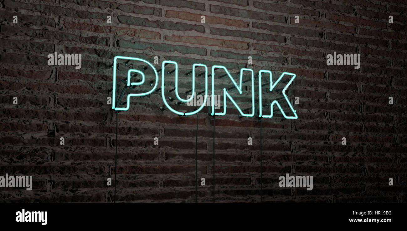 PUNK -Realistic Neon Sign on Brick Wall background - 3D rendered ...