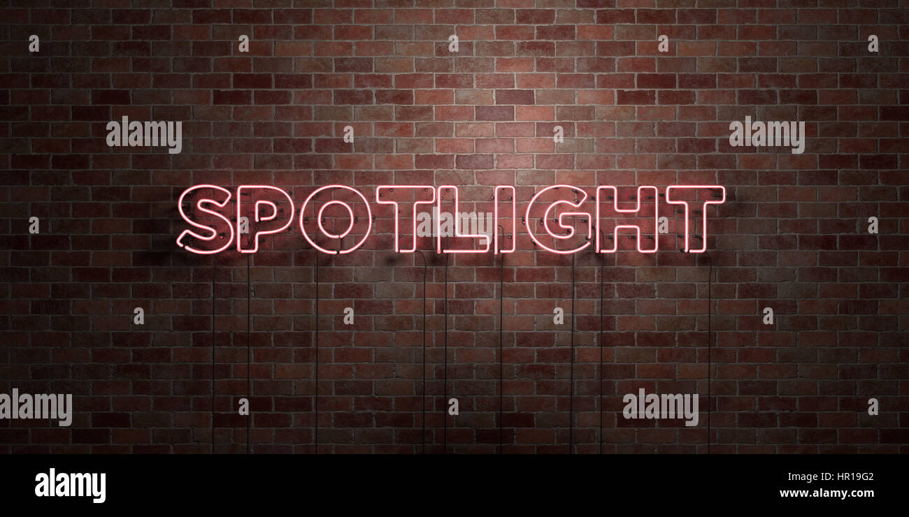 SPOTLIGHT - fluorescent Neon tube Sign on brickwork - Front view - 3D ...
