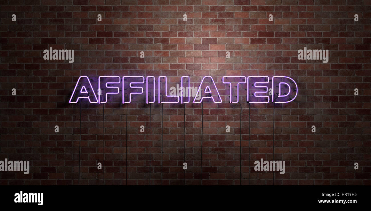 AFFILIATED - fluorescent Neon tube Sign on brickwork - Front view - 3D ...
