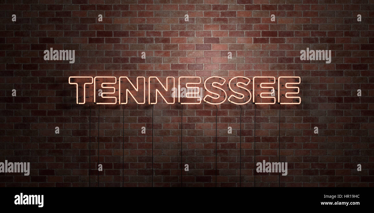 TENNESSEE - fluorescent Neon tube Sign on brickwork - Front view - 3D ...