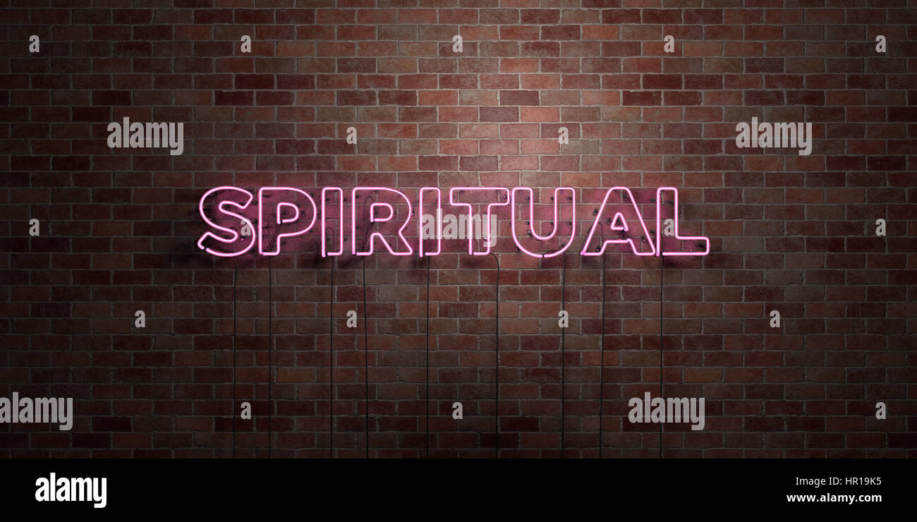 SPIRITUAL - fluorescent Neon tube Sign on brickwork - Front view - 3D ...