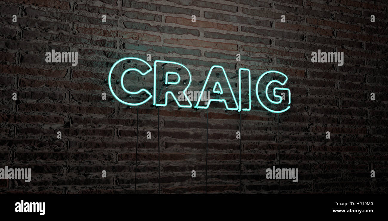 CRAIG -Realistic Neon Sign on Brick Wall background - 3D rendered ...