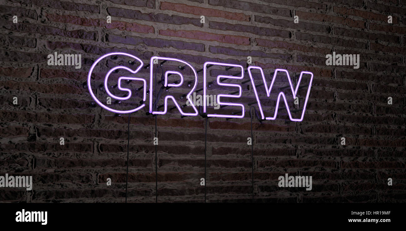 GREW -Realistic Neon Sign on Brick Wall background - 3D rendered ...