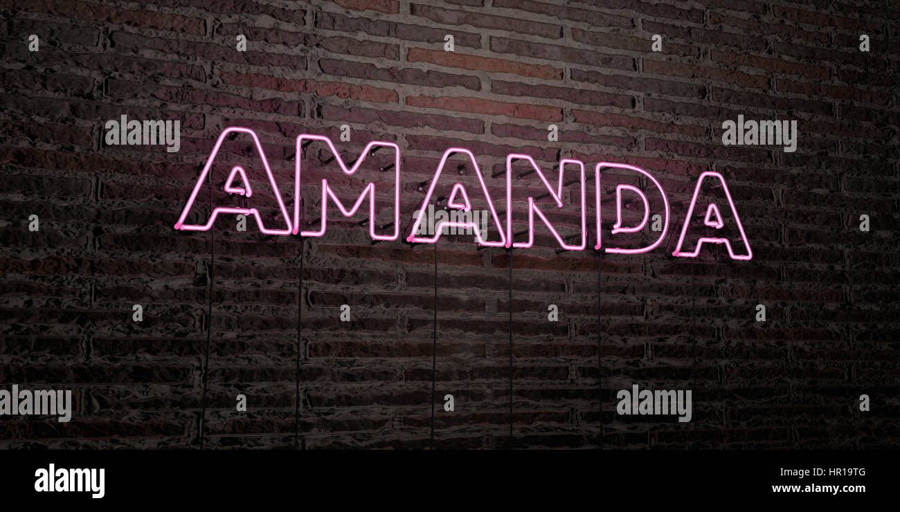 AMANDA -Realistic Neon Sign on Brick Wall background - 3D rendered ...