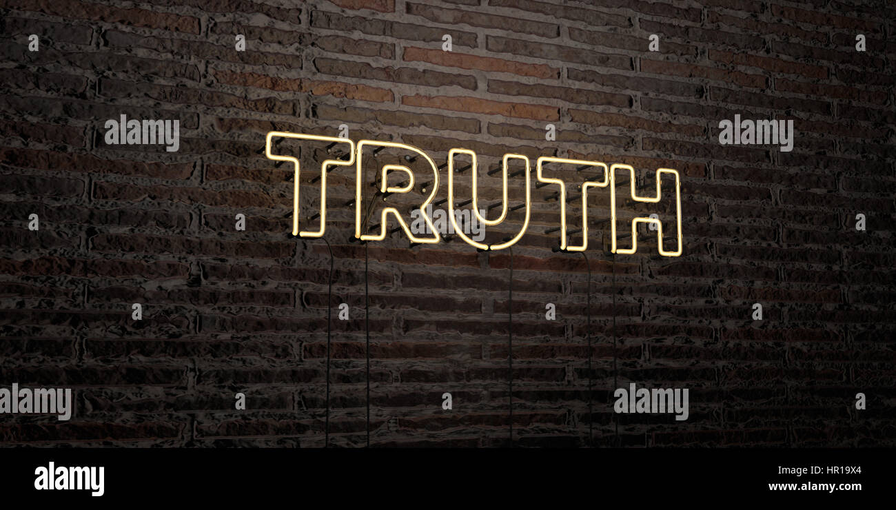 TRUTH -Realistic Neon Sign on Brick Wall background - 3D rendered ...