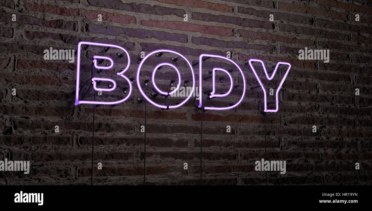 BODY -Realistic Neon Sign on Brick Wall background - 3D rendered ...