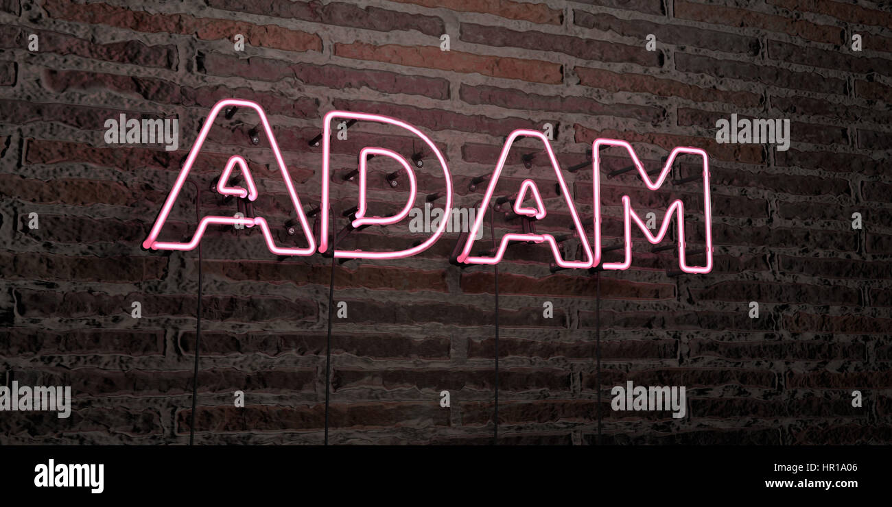 ADAM -Realistic Neon Sign on Brick Wall background - 3D rendered ...