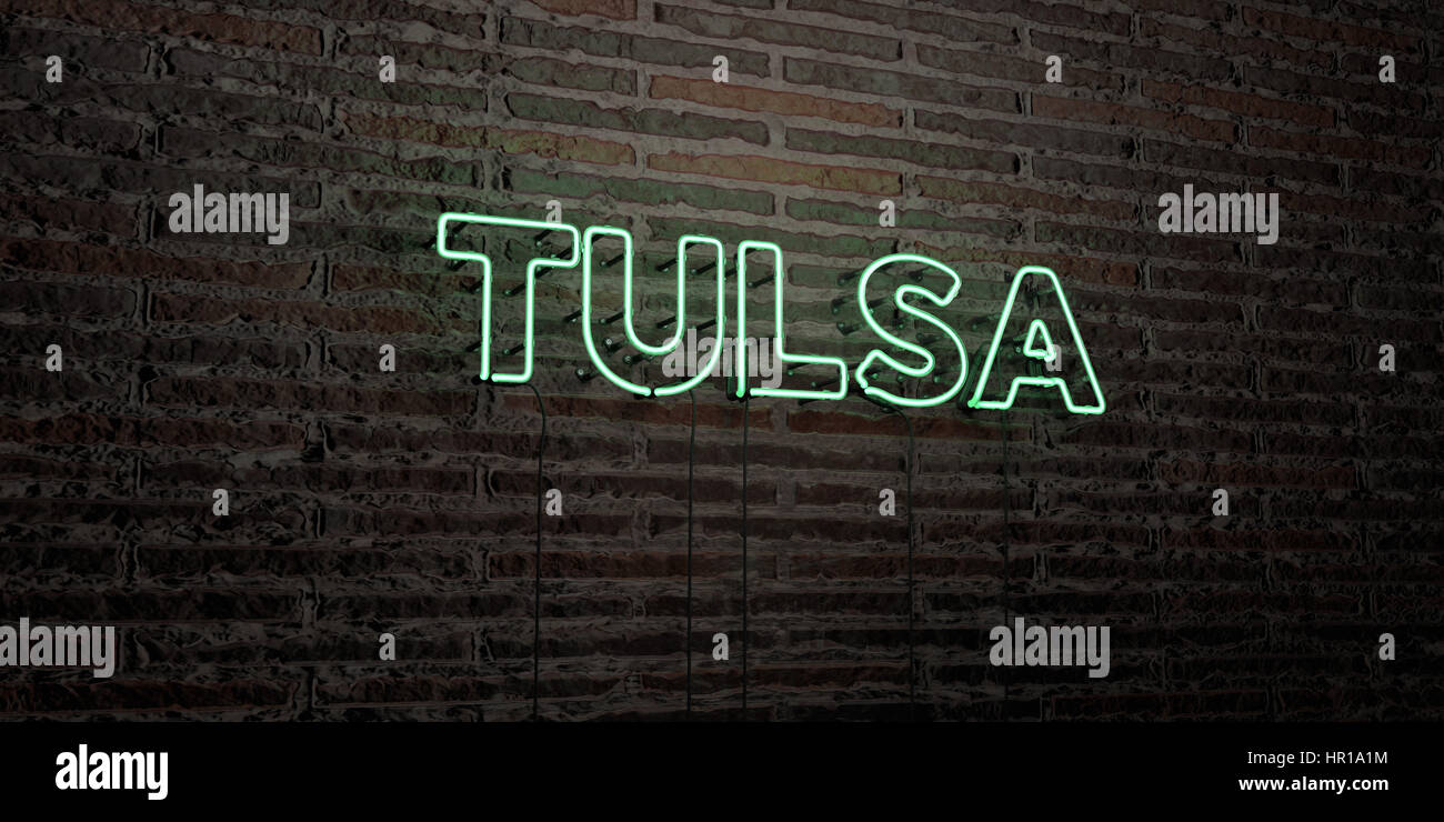 TULSA -Realistic Neon Sign on Brick Wall background - 3D rendered ...