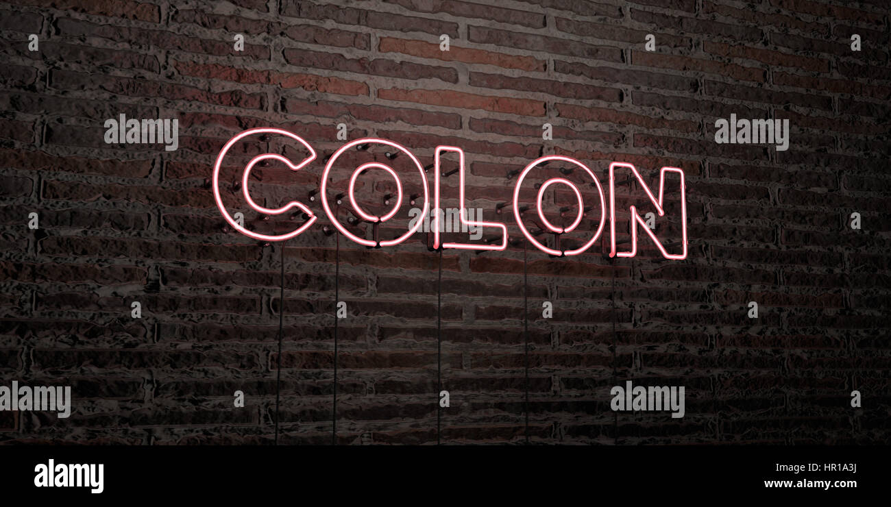 COLON -Realistic Neon Sign on Brick Wall background - 3D rendered ...