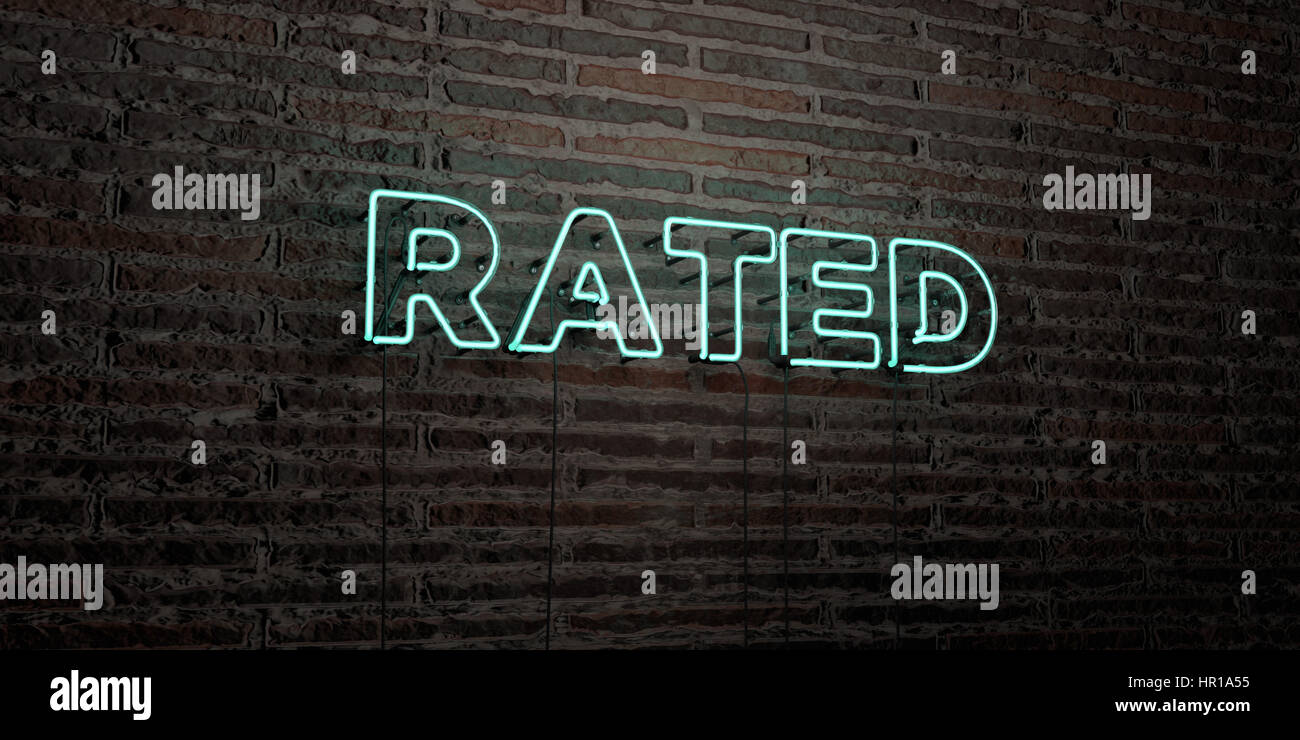 RATED -Realistic Neon Sign on Brick Wall background - 3D rendered ...
