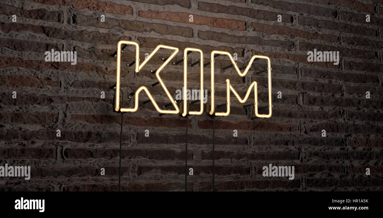 KIM -Realistic Neon Sign on Brick Wall background - 3D rendered royalty ...