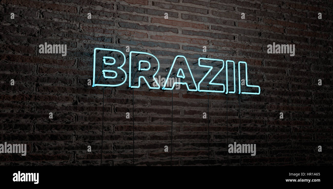BRAZIL -Realistic Neon Sign on Brick Wall background - 3D rendered ...