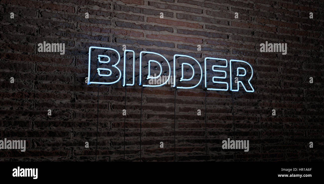 BIDDER -Realistic Neon Sign on Brick Wall background - 3D rendered ...