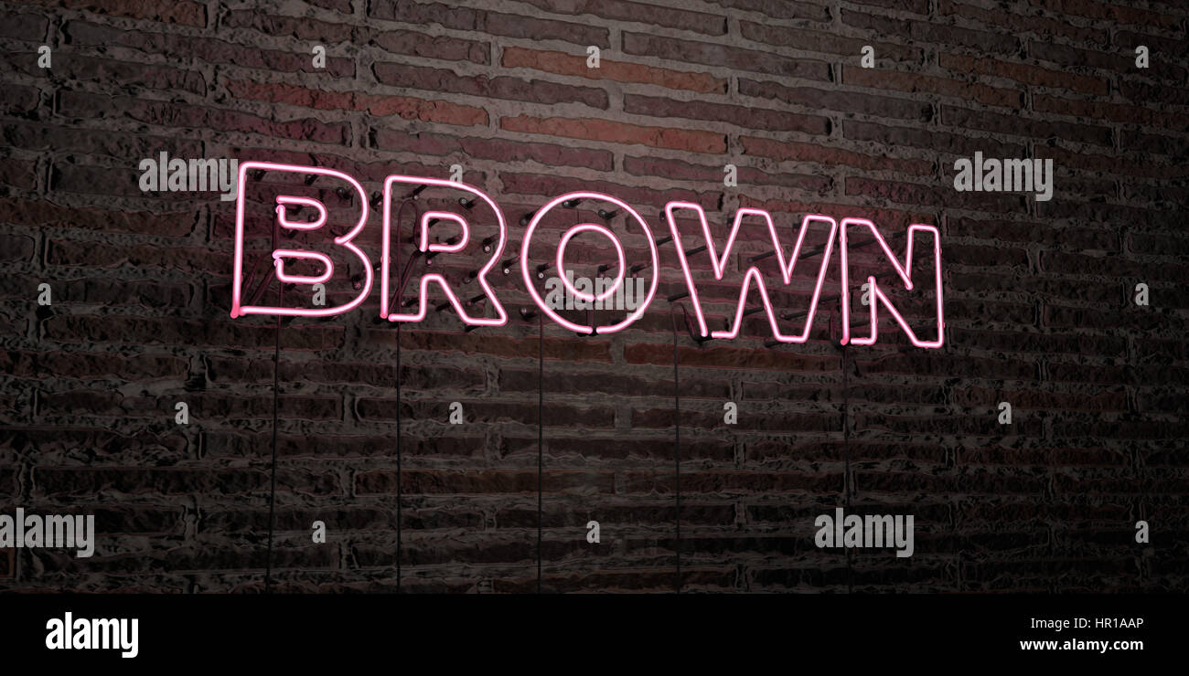 BROWN -Realistic Neon Sign on Brick Wall background - 3D rendered ...