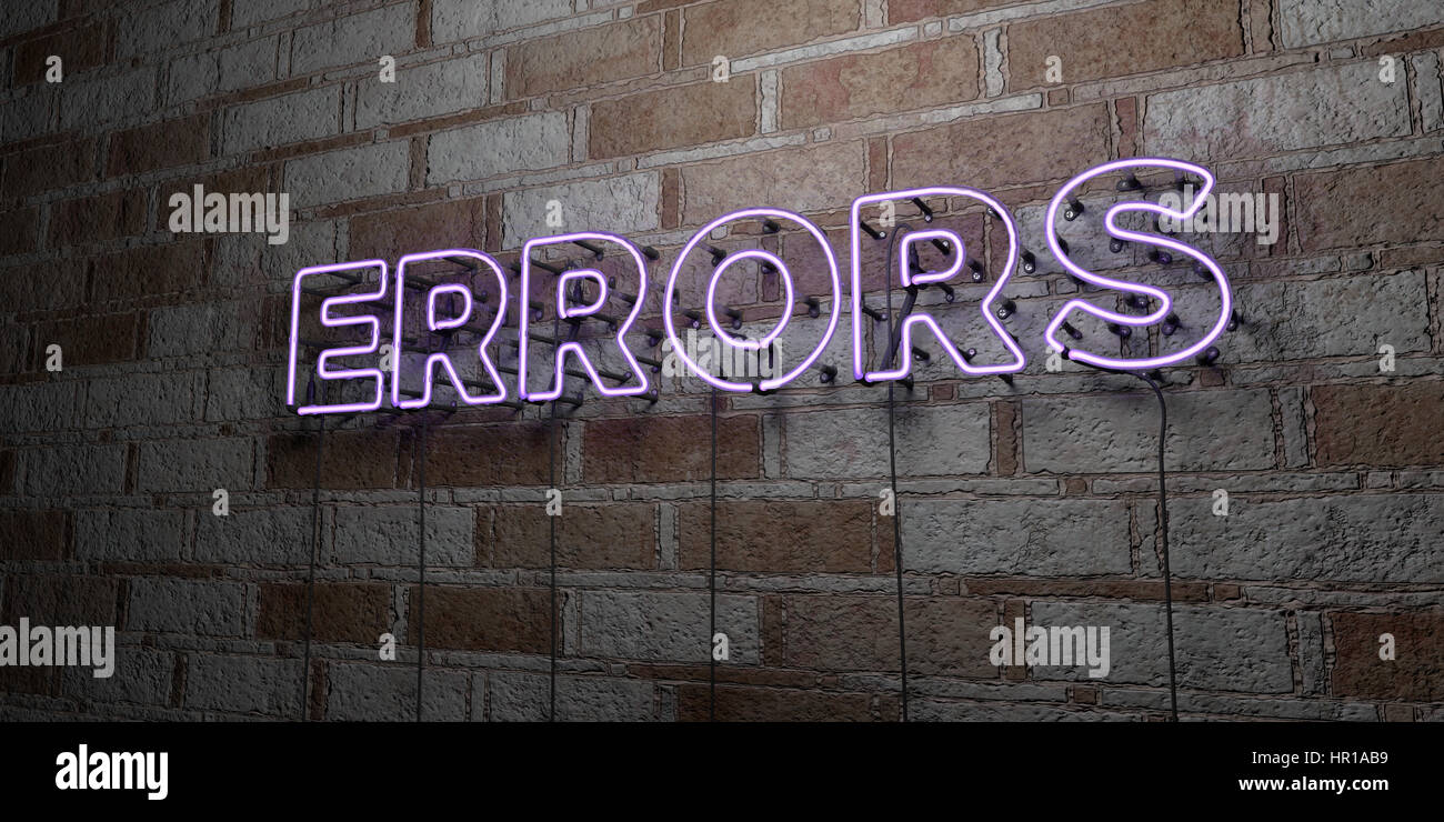 ERRORS - Glowing Neon Sign on stonework wall - 3D rendered royalty free ...