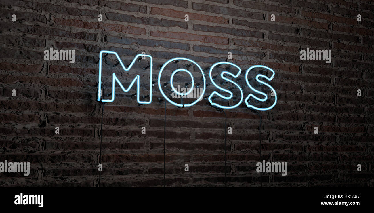 MOSS -Realistic Neon Sign on Brick Wall background - 3D rendered ...