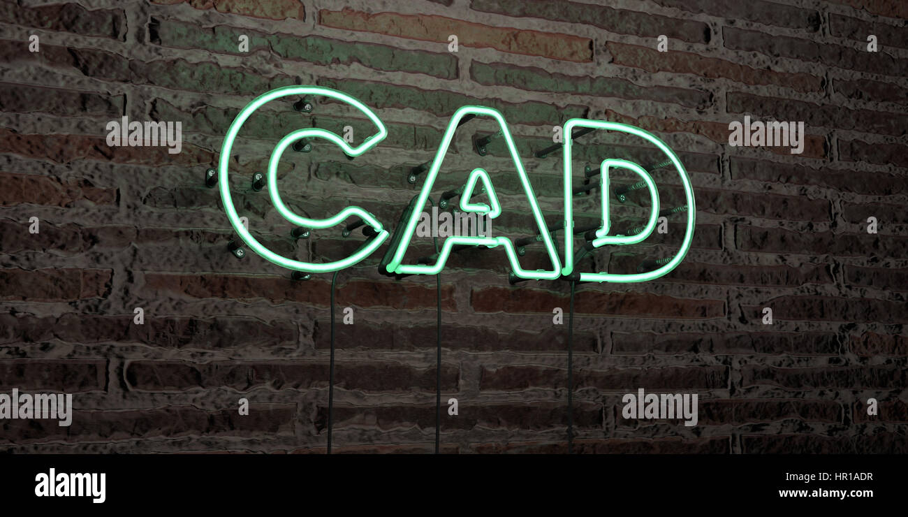 CAD -Realistic Neon Sign on Brick Wall background - 3D rendered royalty ...