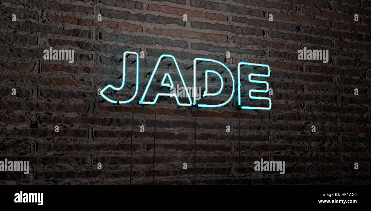 JADE -Realistic Neon Sign on Brick Wall background - 3D rendered ...