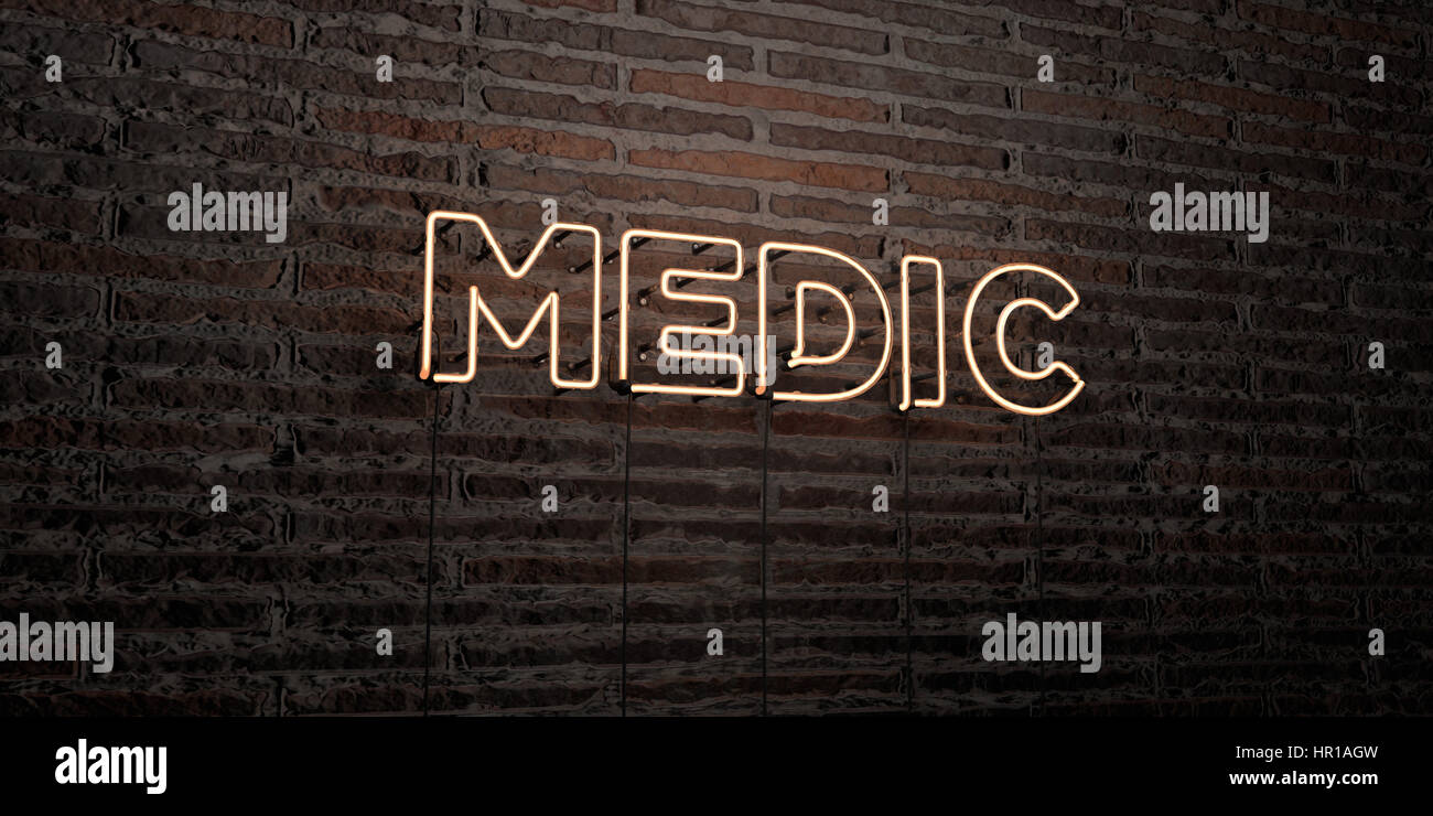 MEDIC -Realistic Neon Sign on Brick Wall background - 3D rendered ...